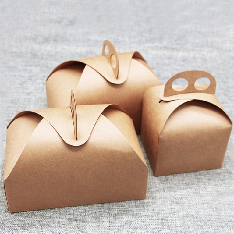 Brown kraft paper cake box with handle food storage takeaway box - Cake ...